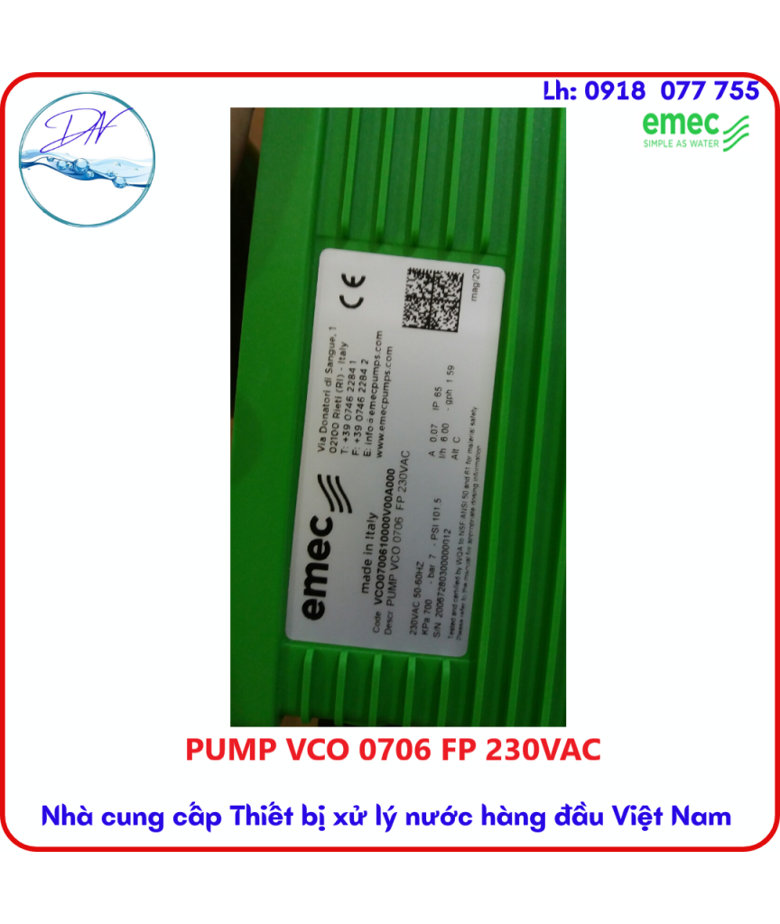 Máy bơm định lượng Emec VCO 0706 FP 230VAC