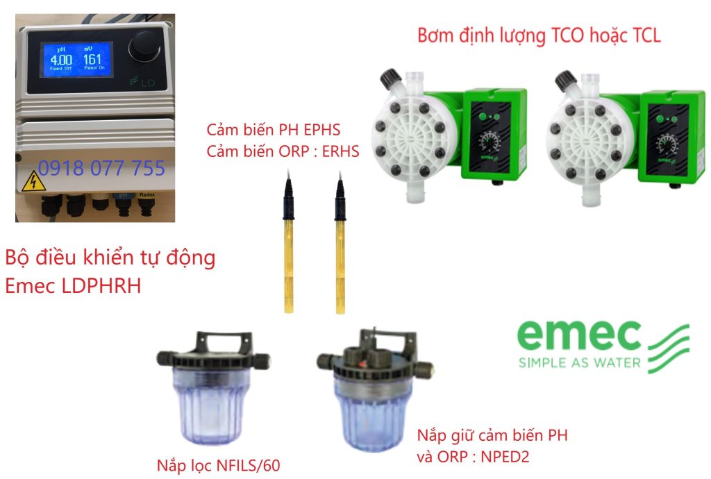 Bộ châm hóa chất Clo-pH bể bơi LDPHRH_CS 30l/h | Emec-Italia